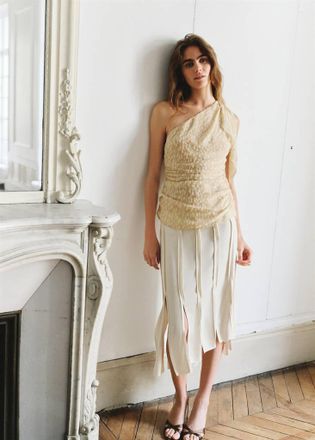 Mango Top asym&eacute;trique fronc&eacute; &eacute;cru - Femme - S - MANGO