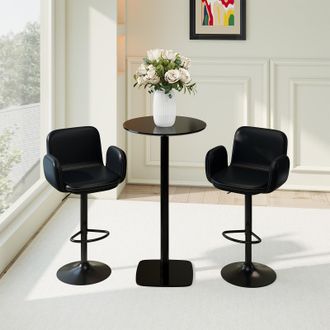 Giantex Barhocker 2er-Set, Barstuhl mit gepolsterter R&uuml;ckenlehne & Metallbasis, h&ouml;henverstellbarer Thekenhocker, drehbarer K&uuml;chenhocker mit Fu&szlig;st&uuml;tze, Belastb