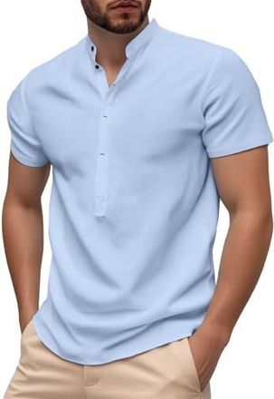 Generic Chemise en lin pour homme, chemise d&eacute;t&eacute; d&eacute;contract&eacute;e boutonn&eacute;e pour l&eacute;t&eacute;, la plage, les loisirs, lext&eacute;rieur, &eacute;l&eacute;gante, les vacances, la coupe droite, 