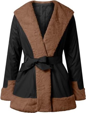 Generico Veste en cuir synthétique pour femme - Manteau dhiver à manches longues avec fermeture éclair - Aspect chaud - Ceinture élégante et fine - Veste matel