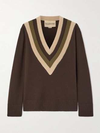 Valentino Garavani Gestreifter Wollpullover - Braun