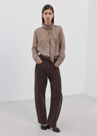 Mango Blouse rayures col naud marron - Femme - XXS - MANGO