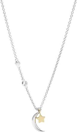 Fossil Collier Pour Femmes, Longueur Totale : 420mm + 50mm 2 Tons, Or, Argent Cz, Collier En Argent Sterling, JFS00432998