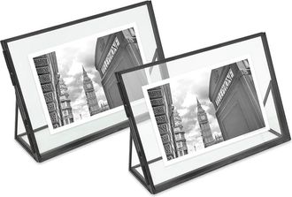 Isaac Jacobs 6x4 Schwarz Vintage Stil Messing und Glas Schwebender Fotorahmen Metall (horizontal) mit Medaillon-Verschluss und abgewinkelter Basis f&uuml;r Bilder, Kuns