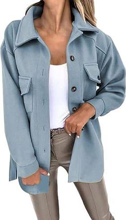 Generic Veste polaire pour femme - Sweat à capuche pelucheux - Mode - Revers en treillis - Manches longues - Veste dhiver ample - Couleur unie - Bouton à reve