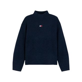 Tommy Jeans Badge Mock Neck Pullover mit Alpaka - - Knitwear - Damen - Blau - XS