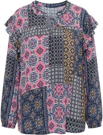Ulla Popken Longbluse Bluse R&uuml;schen A-Linie Rundhals Langarm