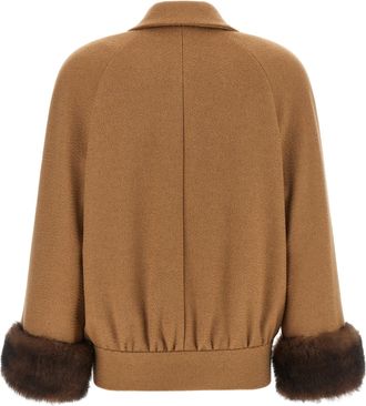 Valentino Garavani Lamb Fur Cuff Bomber Jacket - Brown