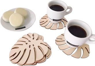 Nagu Set mit 6 Untersetzern aus Holz, hitzebeständig, sehr dekorativ, EIN schönes Geschenk für Familien oder Zuhause (Monstera)