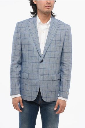 Nino Danieli Single-breasted Checkered Linen Blend Blazer size 50