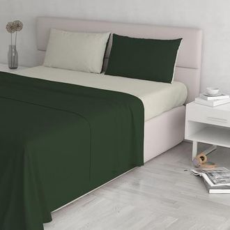 Italian Bed Linen Bettwäsche-Set naturfarben, Olivgrün/Creme, für Doppelbett