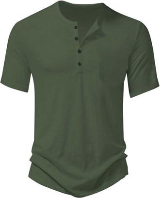 Generic T Shirt Homme T-Shirt D&eacute;contract&eacute; Manches Courtes Couleur Unie Boutonn&eacute; Quotidien Activit&eacute;s de Plein Air Printemps &Eacute;t&eacute; Haut Confortable, Vert arm&eacute;e., 