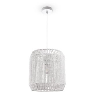 Paco Home Hängelampe Bambus Wohnzimmer Pendelleuchte Rattan Esstisch Esszimmer Lampe E27 Hängeleuchte Papier Boho, Farbe:Weiß (Ø28cm), Leuchtenart/Farbe:Pendell