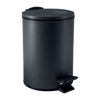 Spirella Kosmetikeimer 3L Schwarz Edelstahl mit Absenkautomatik, Anti-Fingerabdruck, Softclose, großem Fußpedal, leicht zu reinigen - Elegantes Design für Bad 