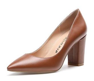 Castamere Escarpins Femme Bout Pointu Bloc Talon 8CM PU Marron Escarpin EU 39