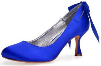 Generic Chaussures De Mari&eacute;e Escarpins pour Femme Satin&eacute;e Talon Moyen Slip-on Rond Chaussures De Mariage De F&ecirc;te 7Cm,Bleu,39 EU