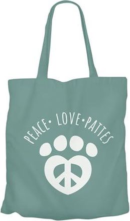 Fabulous Tote Bag Sac Shopping en Toile Turquoise - Peace Love Pattes Chat Chien Animaux de Compagnie - 10 L