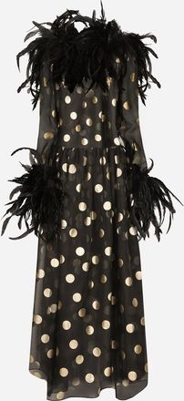 Dolce & Gabbana Langes Kleid Aus Gepunktetem Seidenorganza Mit Details Aus Federn - Frau Kleider Drucken 42