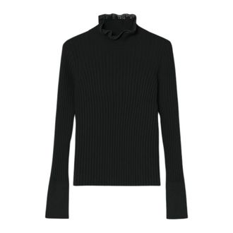 Twinset Femme, Pulls, Noir, Taille: 42 FR Pulls Noirs avec Large Col en Côtes