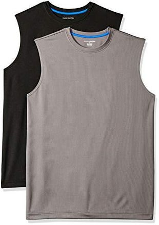 Amazon Essentials Débardeur de Sport en Tissu Technique, Haute Performance Homme, Lot de 2, Gris/Noir, XXL