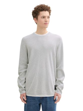 Tom Tailor Herren Basic Pullover mit Rundhalsausschnitt & Struktur,15398 - Light Stone Grey Melange, L