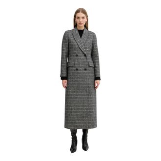Twinset Doppelreihiger Mantel im Fischgr&auml;tmuster - - Coats - Damen - Grau - M
