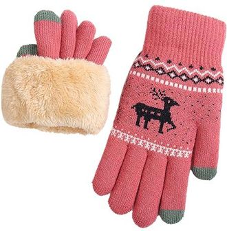 Generic Gants dhiver pour femme tricot&eacute;s plus velours &eacute;pais automne et hiver chaud motif gants (gants adultes) gants de ski moufles hommes (rose vif, taille u