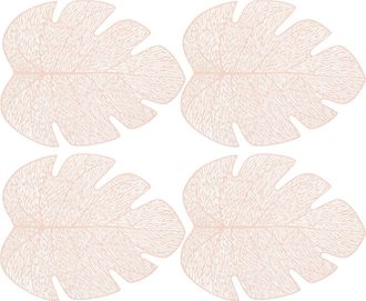 BESPORTBLE jojofuny 4 St&uuml;ck Blattf&ouml;rmige Tischsets aus Seidenstoff Isolierende rutschfeste Platzdeckchen in Ros&eacute;gold f&uuml;r Zuhause Hitze und Kratzschutz Dekorative