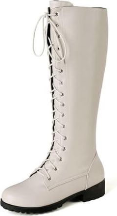 Generic Bottes de combat &agrave; lacets pour femme - Confortables - Bout rond - Talons bas - Pour lhiver, beige, 37.5 EU