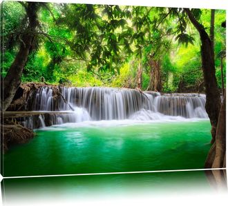Pixxprint Kleiner Wasserfall im Dschungel, Größe: 120x80cm, Leinwandbild, fertig gespannt, Wandbild, Dekoration, Kunstdruck, kein Poster