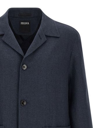 Ermenegildo Zegna Mens Blue Linen Full-Length Jacket Clothing