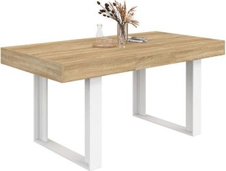 IDMarket Table &agrave; manger extensible rectangle PHOENIX 4-6 personnes bois et blanc 120-160 cm