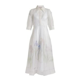 Alberta Ferretti Organza Blumenprint-Hemdblusenkleid - - Dresses - Damen - Wei&szlig; - L