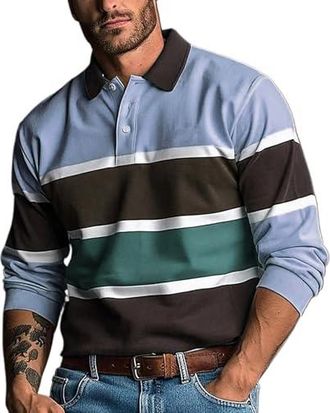 Generic Tee Shirt Manche Longue Homme Vintage Tee Shirt Sweat Homme D&eacute;contract&eacute; Manche Longue Polo Saisonnier Revers Sweatshirts Printemps Pull pour Les Tenue