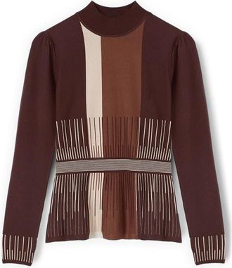 Motivi Femme, Pulls, Brun, Taille: 36 FR Pull &agrave; col roul&eacute; ray&eacute; avec coupe p&eacute;plum