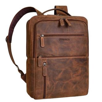STILORD Brad Cuir Sac &agrave; Dos pour Ordinateur Portable 15.6 Pouces Vintage Business Backpack Hommes Femmes Grand Sac a dos pour travail bureau et voyages, Coule