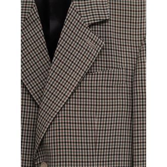 Balenciaga Womens Blazer Check Neutrals-Brown Outer: Lyocell Blazers Neutrals/brown Jacket