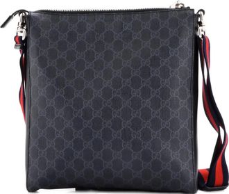 Gucci Web Strap Front Zip Messenger Bag GG Coated Canvas Medium crossbody bag - Schwarz