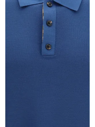 Burberry Mens Knit Polo Officers Blue Fleece Wool (ovis Aries) Shirts T-shirts And Polos