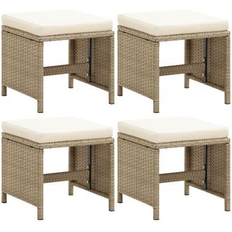 vidaXL Gartenhocker 4 Stk. mit Sitzkissen Poly Rattan Beige vidaXL