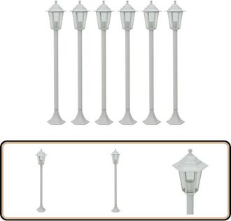 vidaXL Garten-Pollerleuchte 6 Stk. E27 110 cm Aluminium Wei&szlig; - Gartendekoration - Gartenbeleuchtung - LED-Strahler - Au&szlig;enstehleuchte - Pollerleuchte