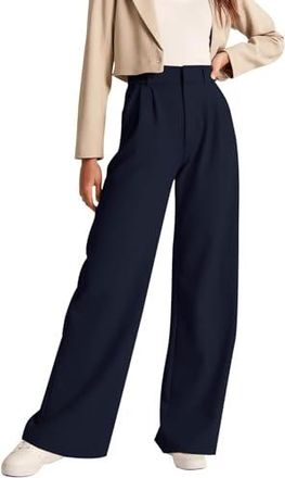 Generic Pantalon fin &agrave; jambe large pour femme - Taille haute - Pour le travail et le travail - Pantalon long avec poches, bleu marine, XL