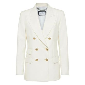 Philipp Plein Femme, Vestes, Blanc, Taille: 38 FR Wool Marine Fit Blazer LS