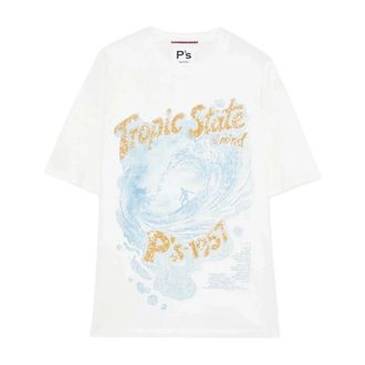 President's Homme, Tops, Blanc, Taille: M T-shirt ras du cou Over avec imprim&eacute; sur le devant
