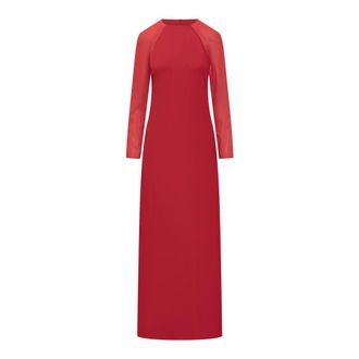 Alberta Ferretti Femme, Robes, Rouge, Taille: 36 FR Fitted Maxi Dress With Chiffon Sleeves