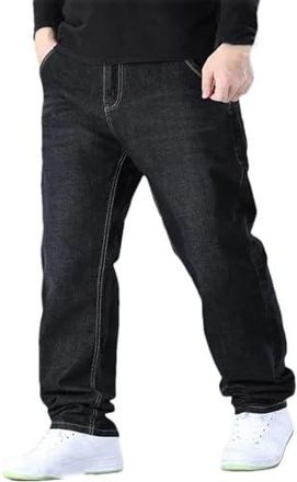 Generic Pantalon en jean pour homme, grande taille, &eacute;lastique, droit, ample, d&eacute;contract&eacute;, pantalon long en jean, Noir, 8XL