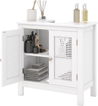 Giantex Waschbeckenunterschrank, niedriger Aufbewahrungsschrank für Badezimmer, mit 2 Türen und U-förmigem Schnitt, verstellbares Regal, niedriger Badezimmers