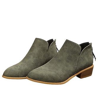 Generic Bottines d&eacute;contract&eacute;es &agrave; talon bas pour femme - Style classique - Couleur unie - Bout pointu - Fermeture &eacute;clair dans le dos - Confortables - Pour la m