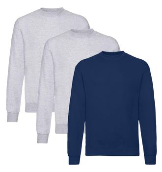 Fruit Of The Loom Herren Classic Set In Sweat, 3 Pack Sweatshirt,2X Grau + 1x Navy + 1 HL Kauf Notizblock, XXL (3er Pack)