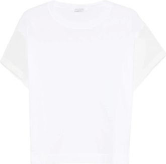 Brunello Cucinelli Femme, Tops, Blanc, Taille: 38 FR T-shirt &agrave; empi&egrave;cements transparents